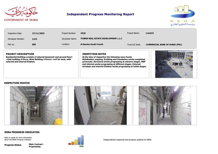 52% completion of Luma22 RERA Report - TownX Developments